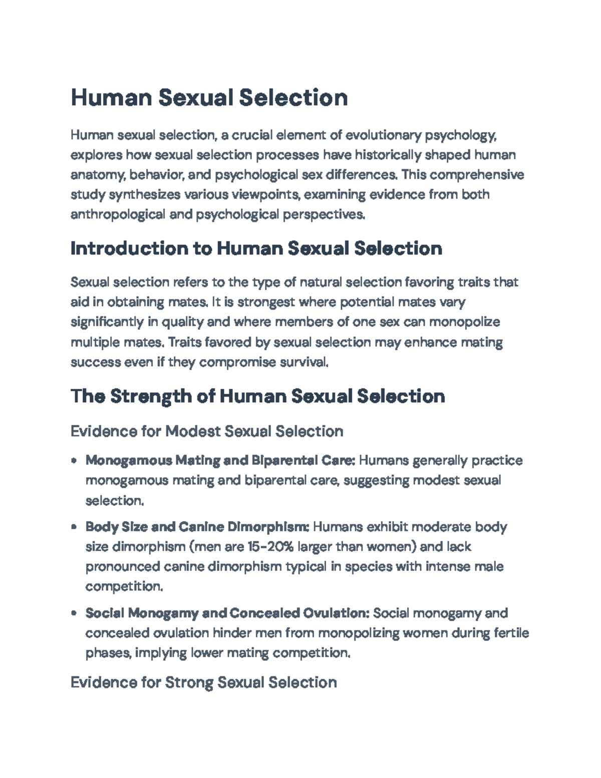 Human Sexual Selection: Evolutionary Perspectives and Mechanisms ...