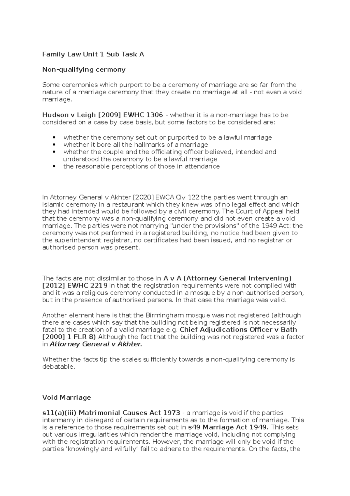 Family Law Unit 1 Sub Task A: Non-Qualifying Ceremonies & Marriages ...