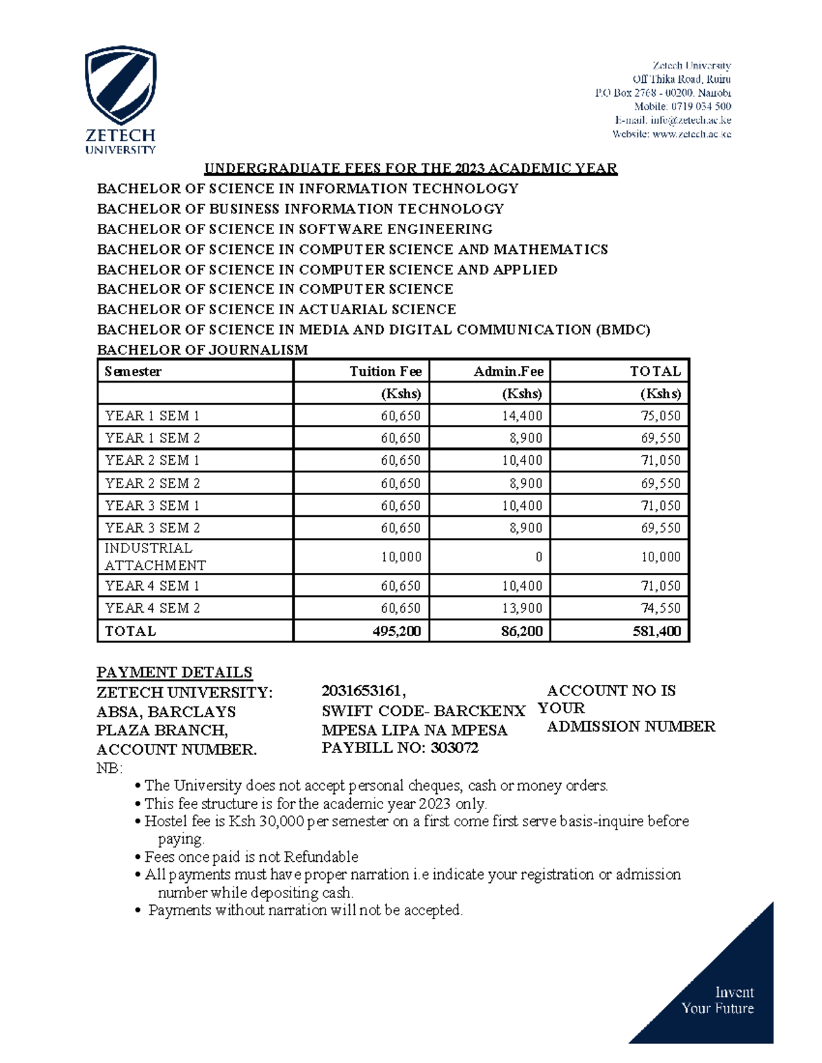 Kuccps Zetech University Fees Structure 2023 Semester Overview - Studocu