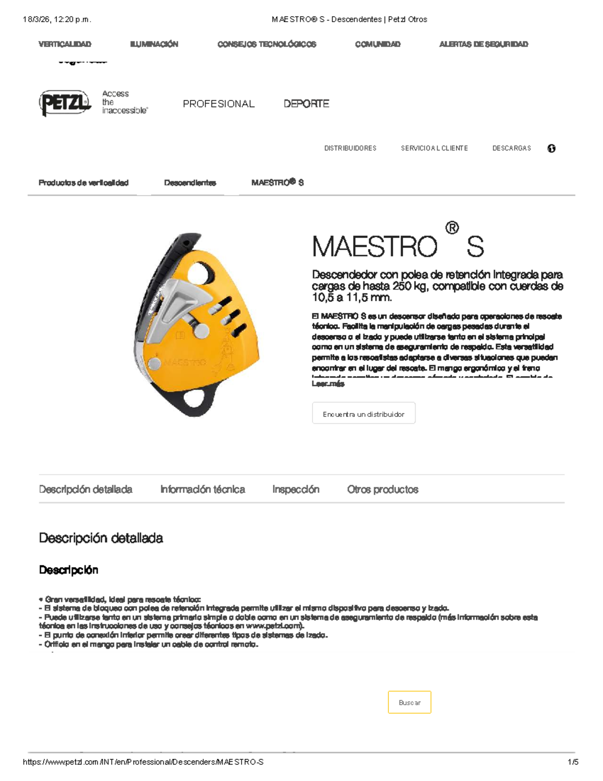 Maestro® S: Guía de Uso y Seguridad para Descendentes Petzl - Studocu