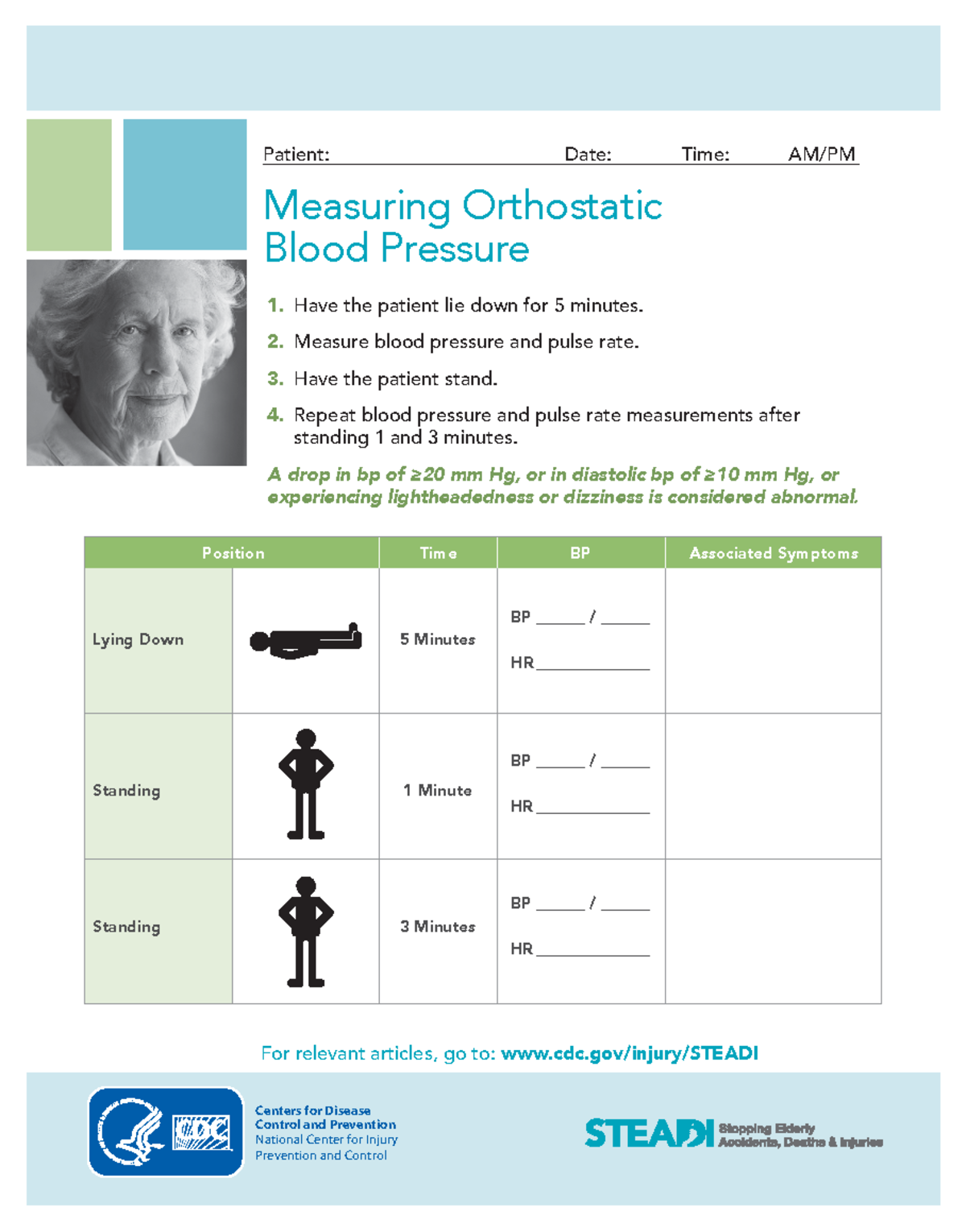 Measuring Orthostatic BP - Patient: Date: Time: AM/PM Measuring ...