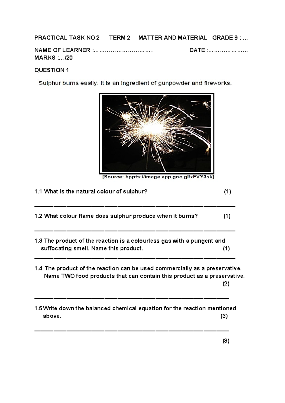 Practical Task 2: Matter and Material for Grade 9 (Course Code 093242 ...