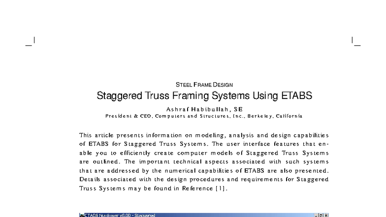 Steel Frame Design: Staggered Truss Systems with ETABS Techniques - Studocu