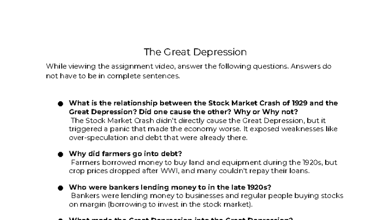 The Great Depression: Causes, Effects, and Government Responses - Studocu