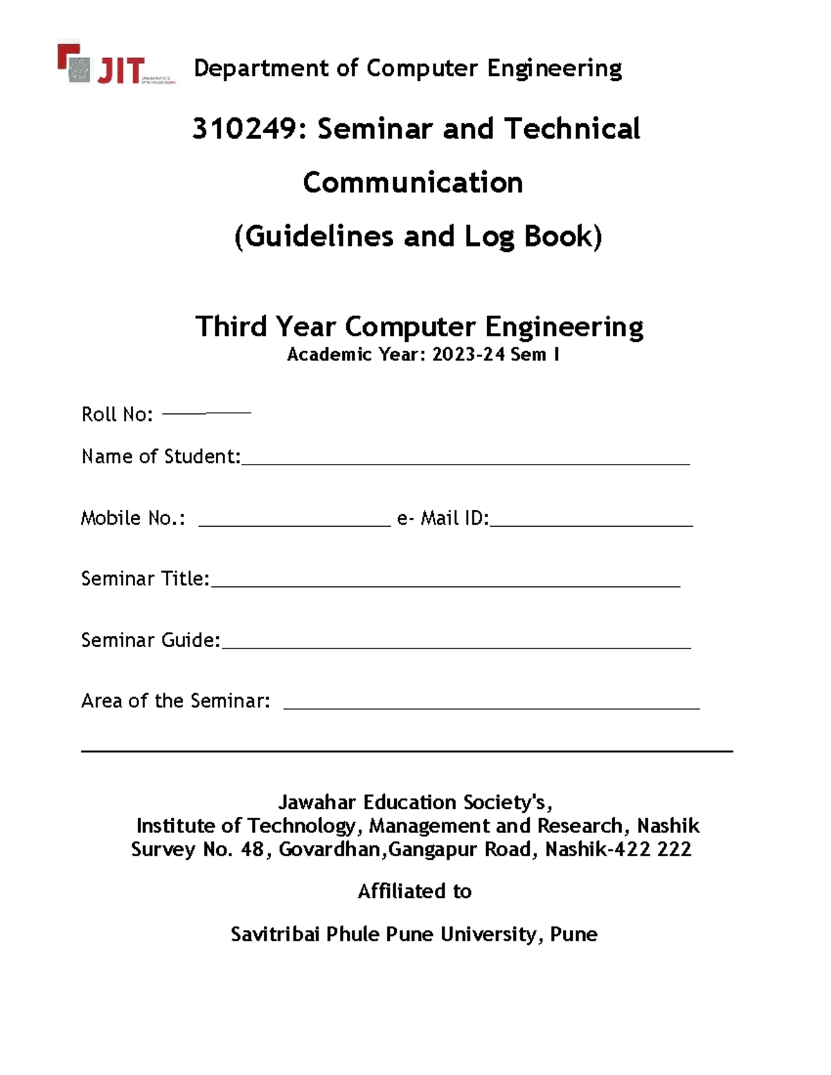 Final Log Book for Seminar 310249: Computer Engineering 2023-24 - Studocu