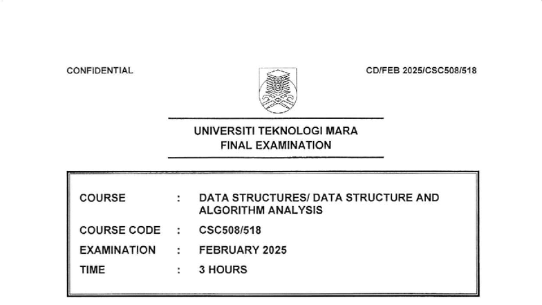 CSC508 Final Exam: Data Structure & Algorithm Analysis - Feb 2025 - Studocu