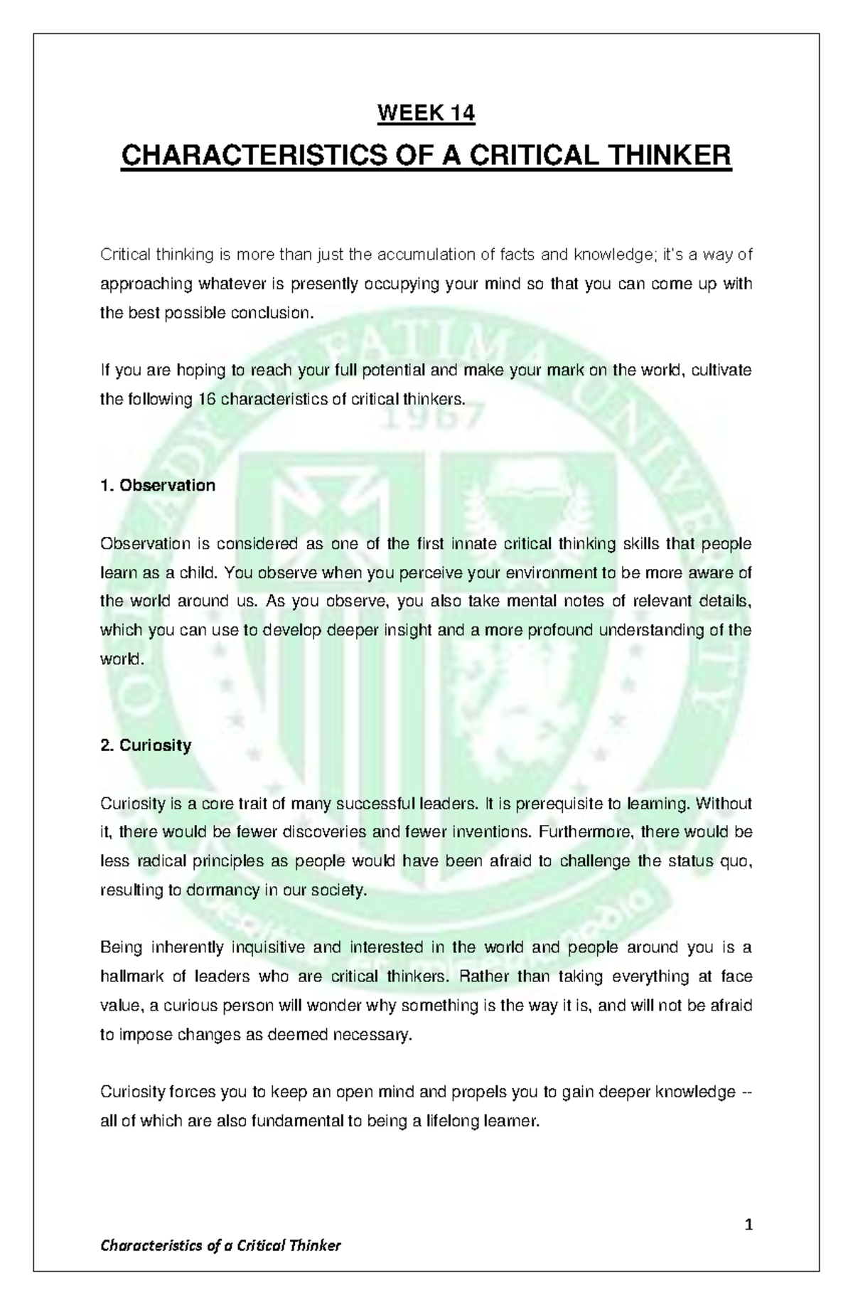 Week 14 - Traits of a Critical Thinker: Key Characteristics Explained ...