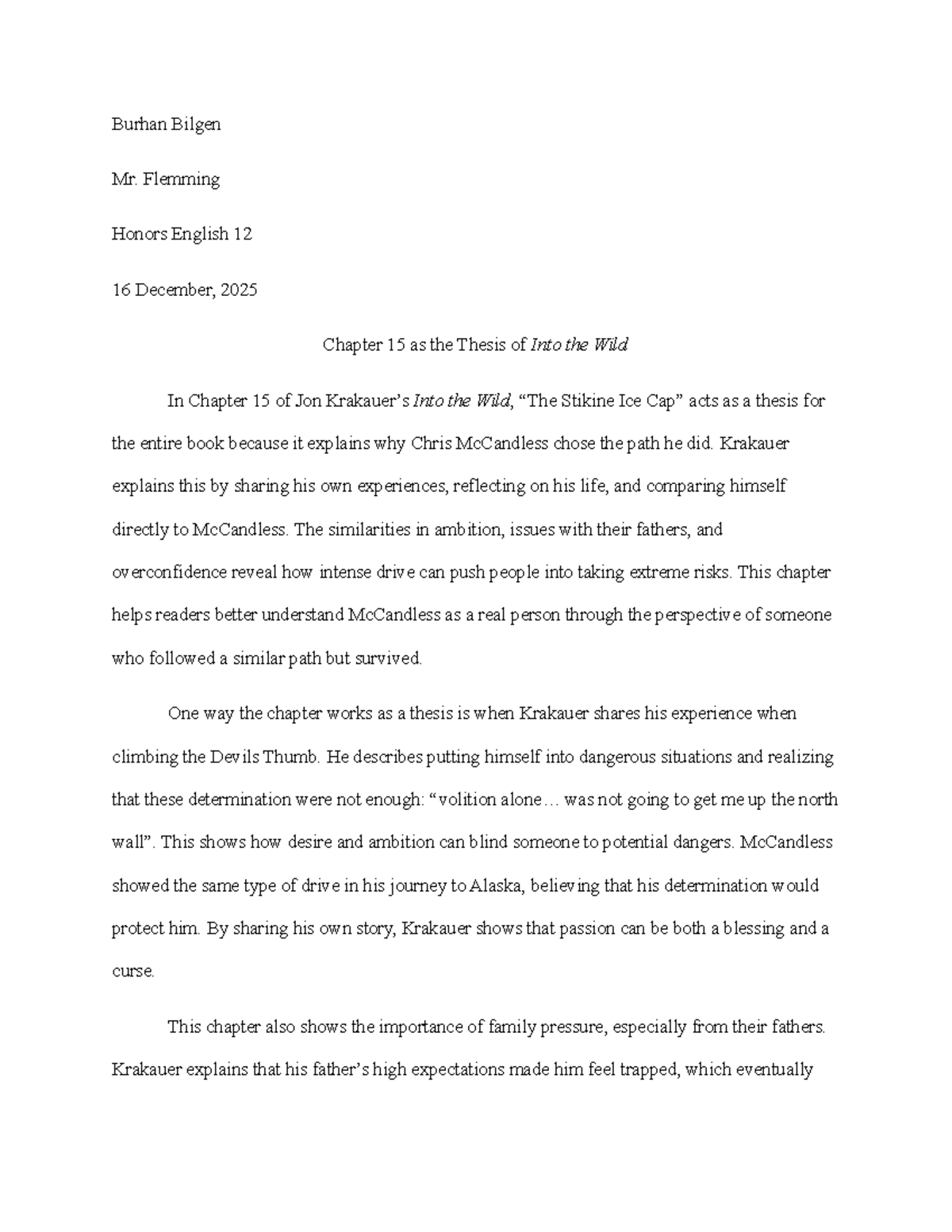 Chapter 15 Thesis Analysis: Into the Wild (Honors English 12) - Studocu