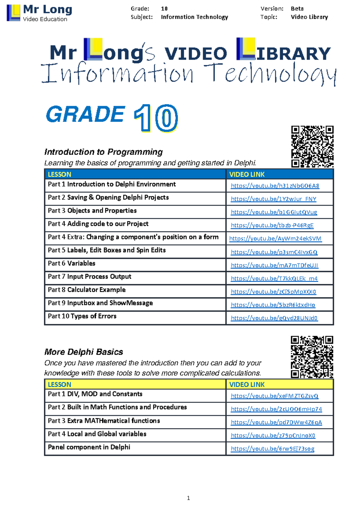 Mr Long's IT Video Library: Programming Lessons and Resources - Studocu