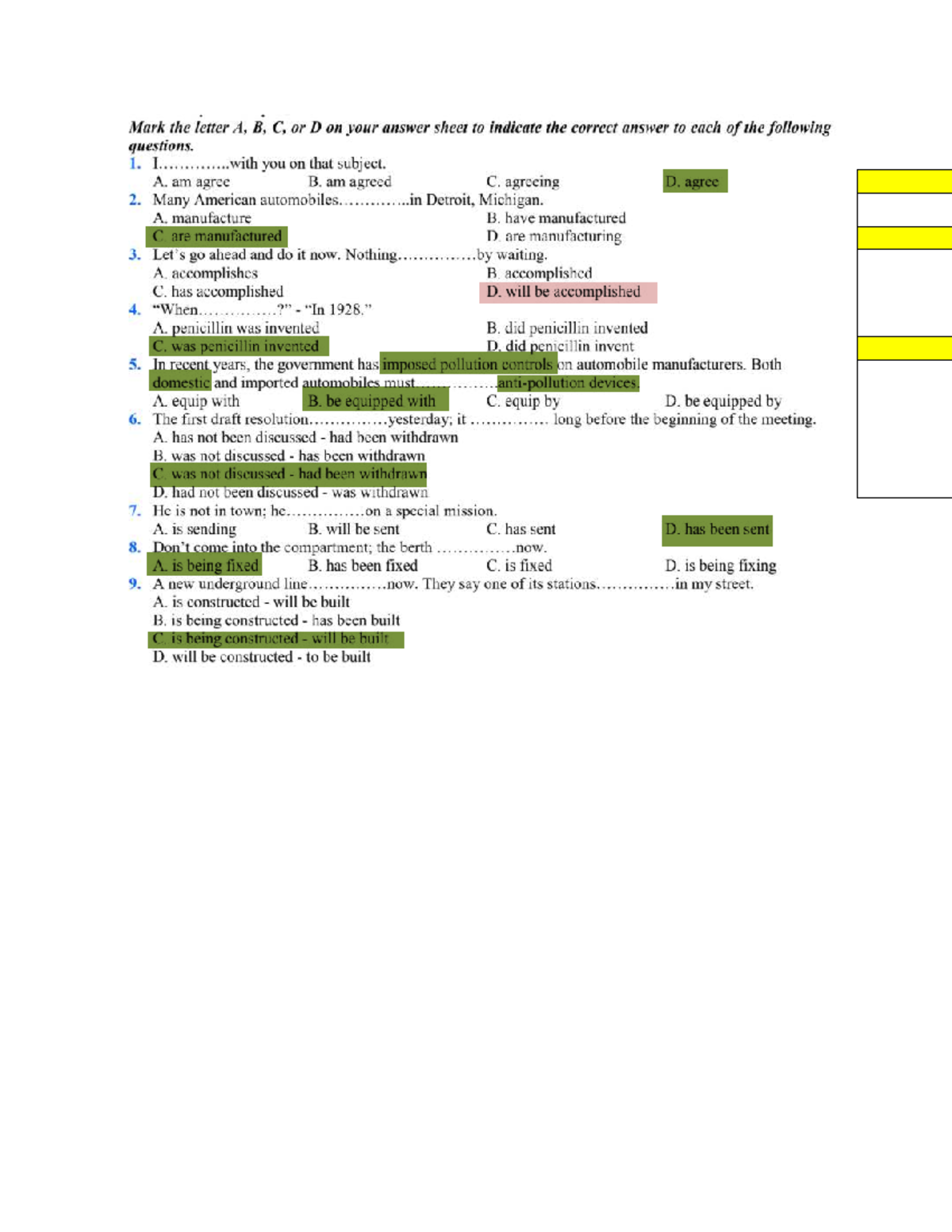 Passive Voice Practice Questions - ENG101 - Studocu