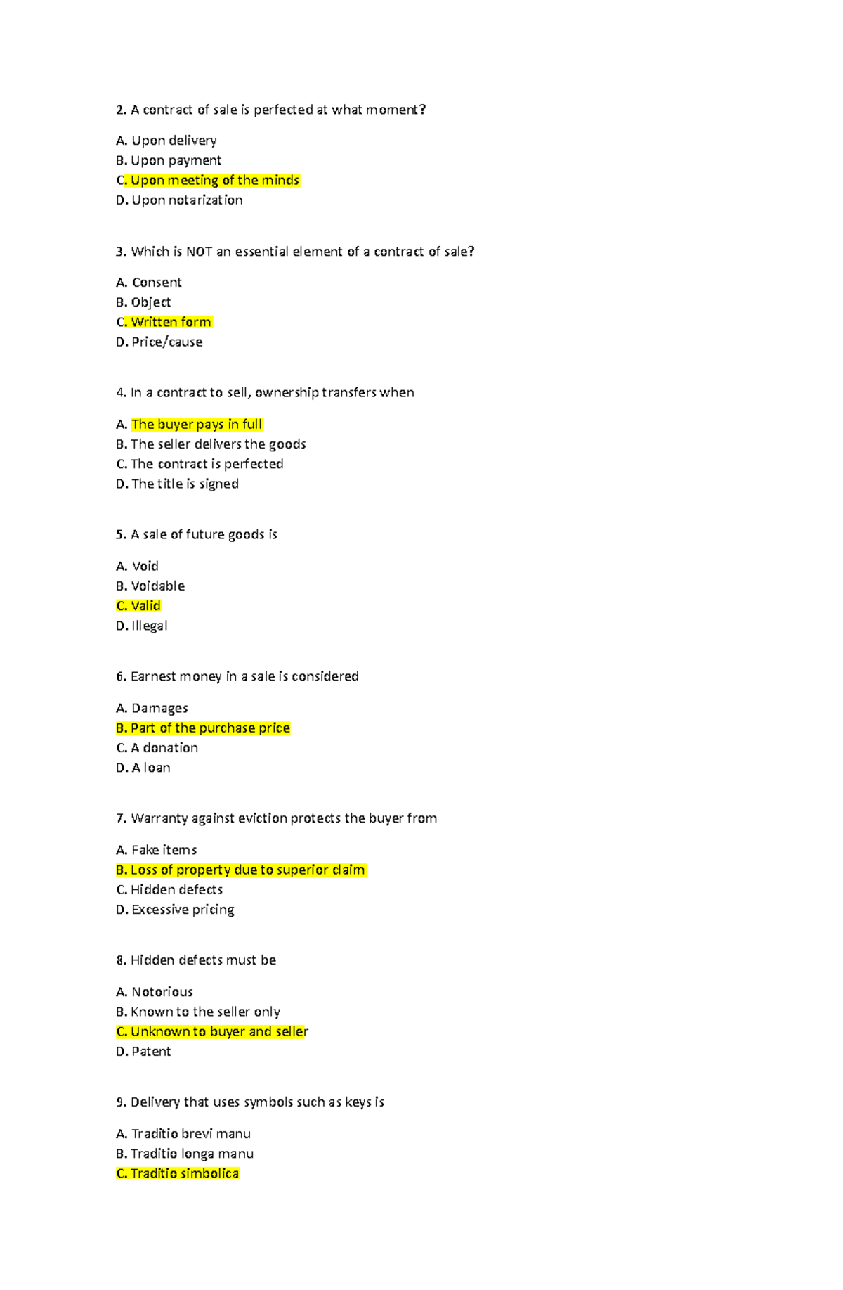 Finals Reviewer: Contract of Sale & Corporation Law (ACC Review) - Studocu