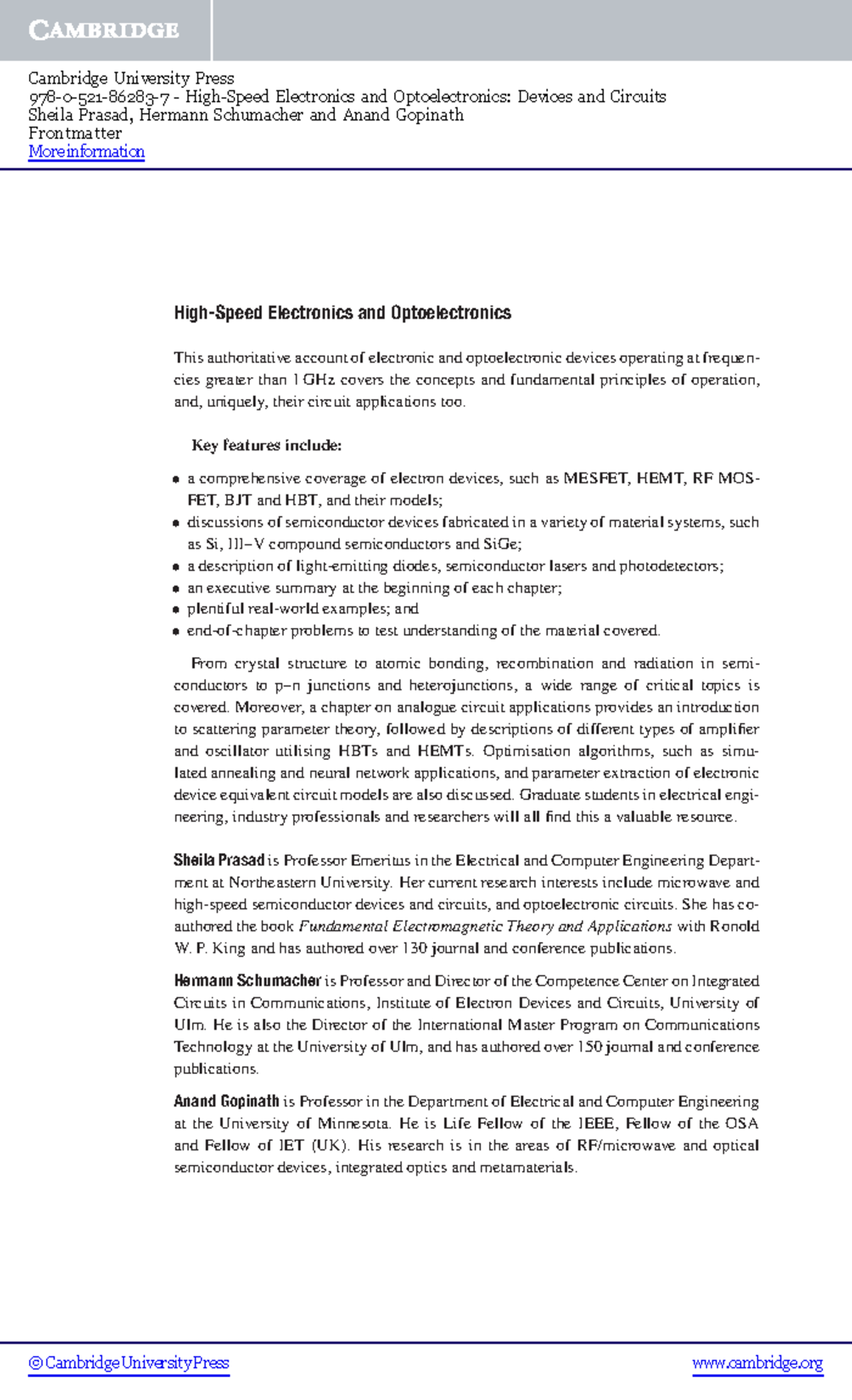 High-Speed Electronics and Optoelectronics: Devices & Circuits Overview ...