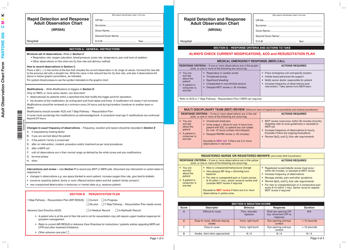 MR59A Adult Observation Chart: Guidelines for Medical Response - Studocu