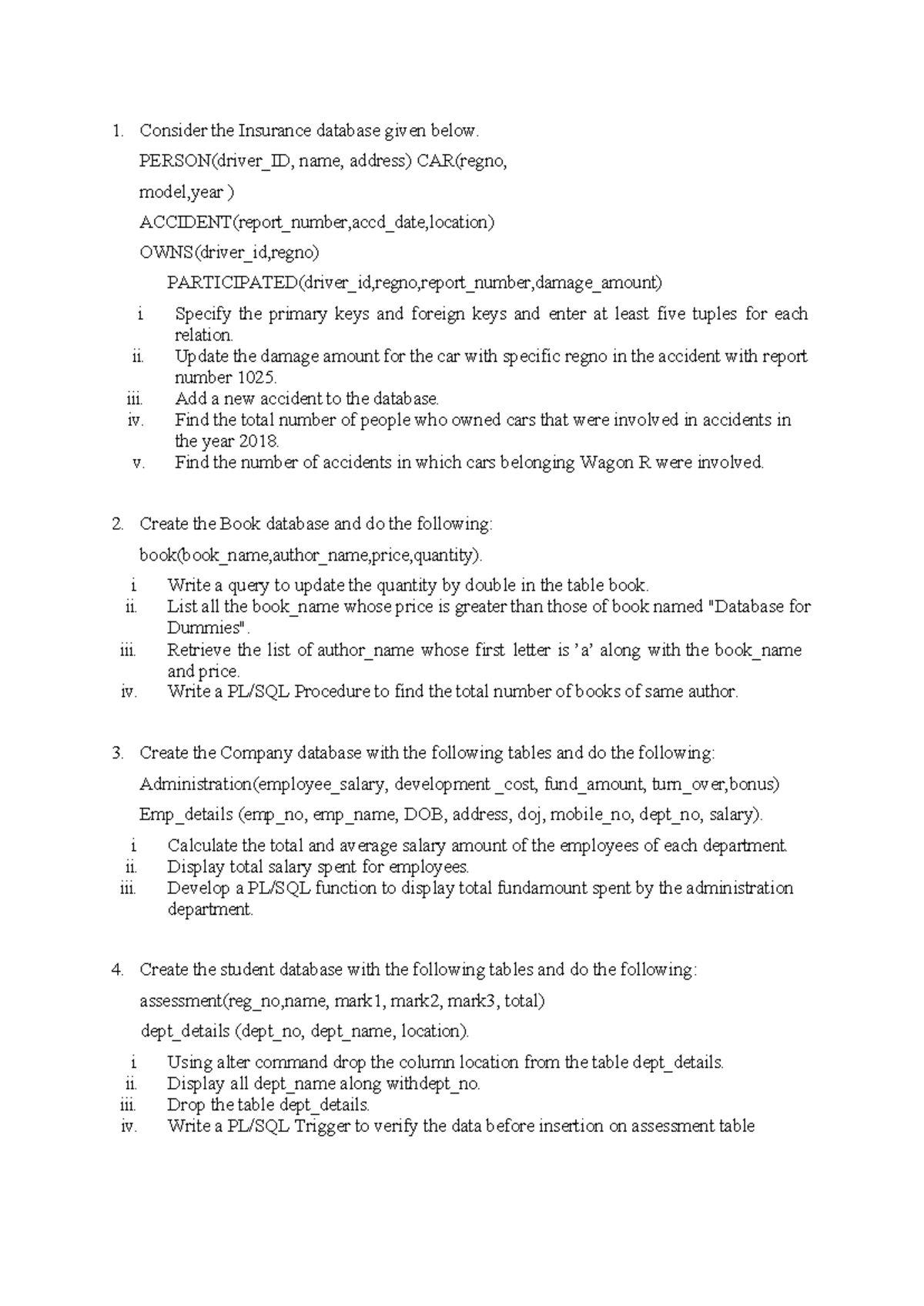 DB 12 Test Questions - Comprehensive Database Design and Queries - Studocu