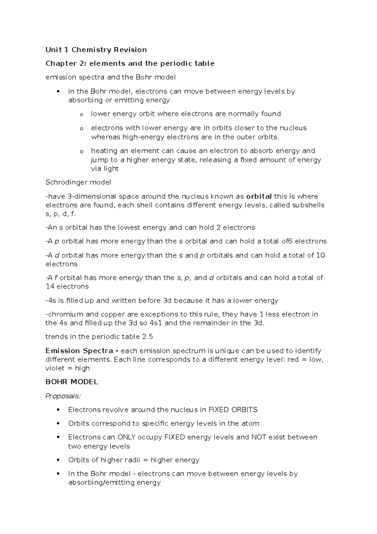 Chemistry Unit 1 Revision: Elements, Periodic Table & Bonding Concepts ...