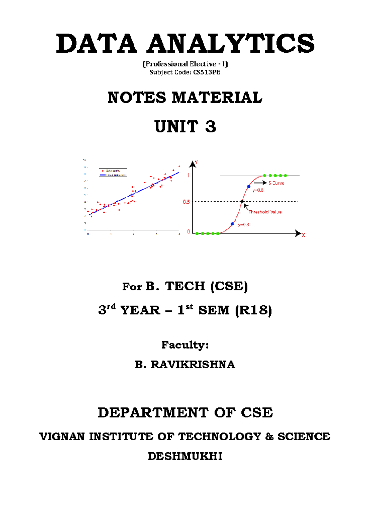 DATA ANALYTICS (CS513PE) Unit 3 Notes: Linear & Logistic Regression ...