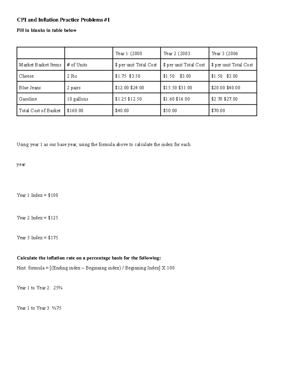 CPI & Inflation Practice Problems - Study Guide - Studocu