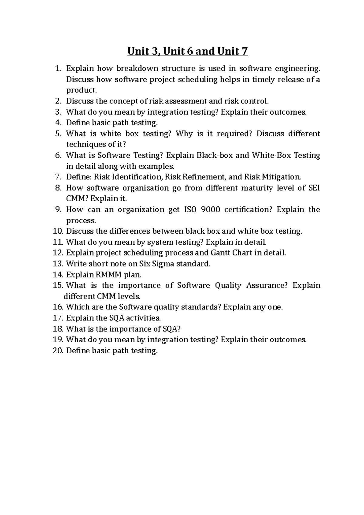 AQ SE (Unit 3, 6, 7) - Software Engineering Concepts & Testing Methods ...