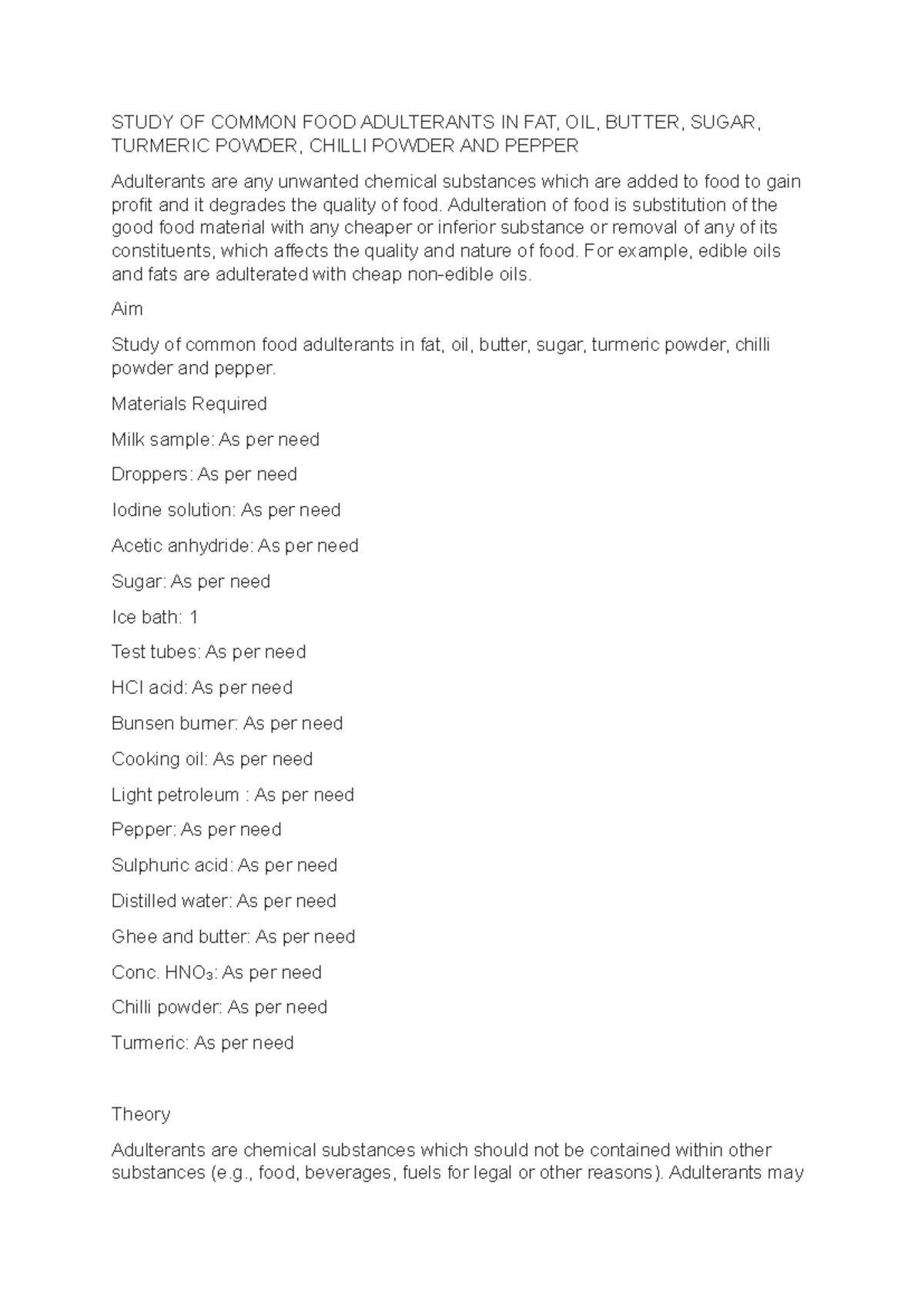 Class 12 Chem Project - Study of Common Food Adulterants in Edibles ...