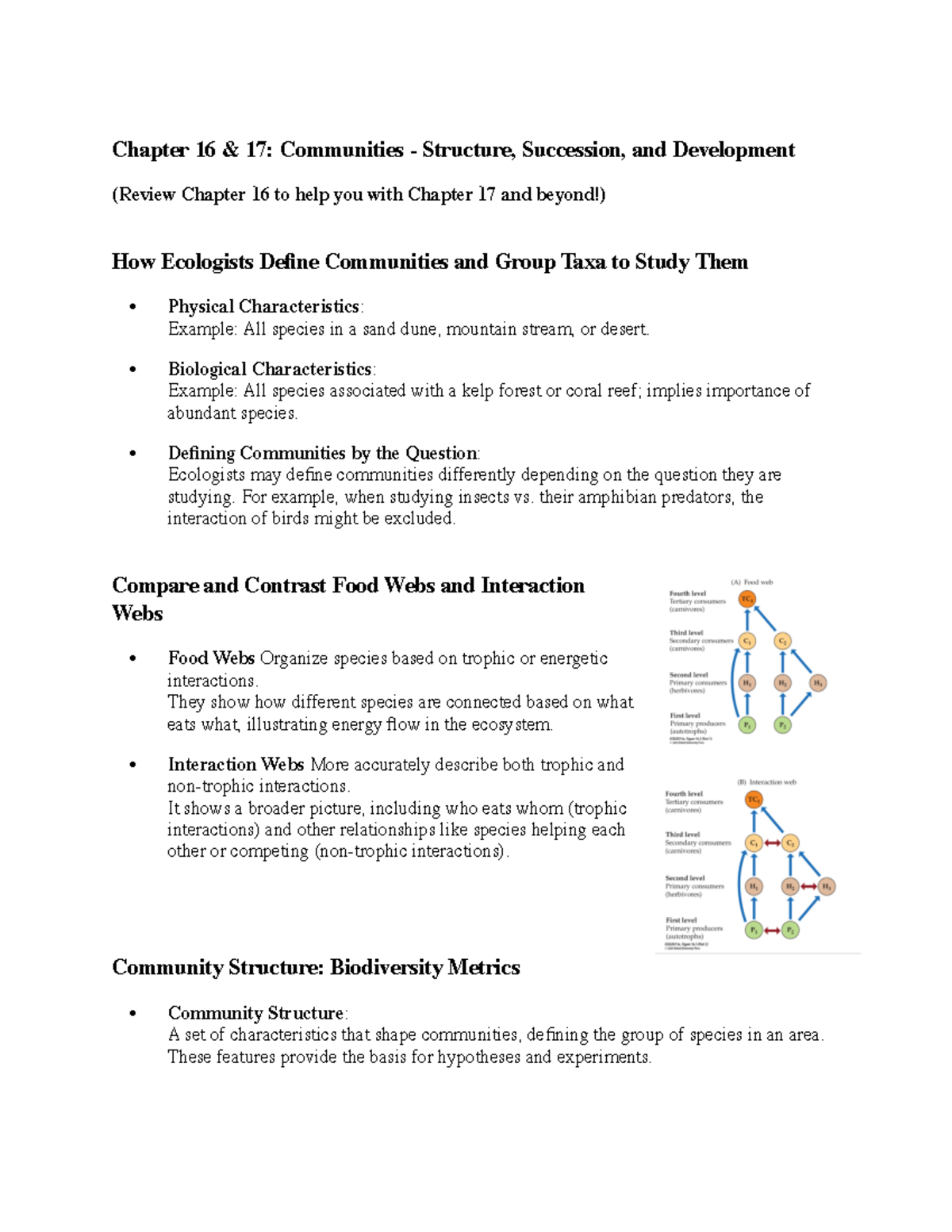 Real Exam 3 Study Guide: Community Structure, Diversity & Dynamics ...