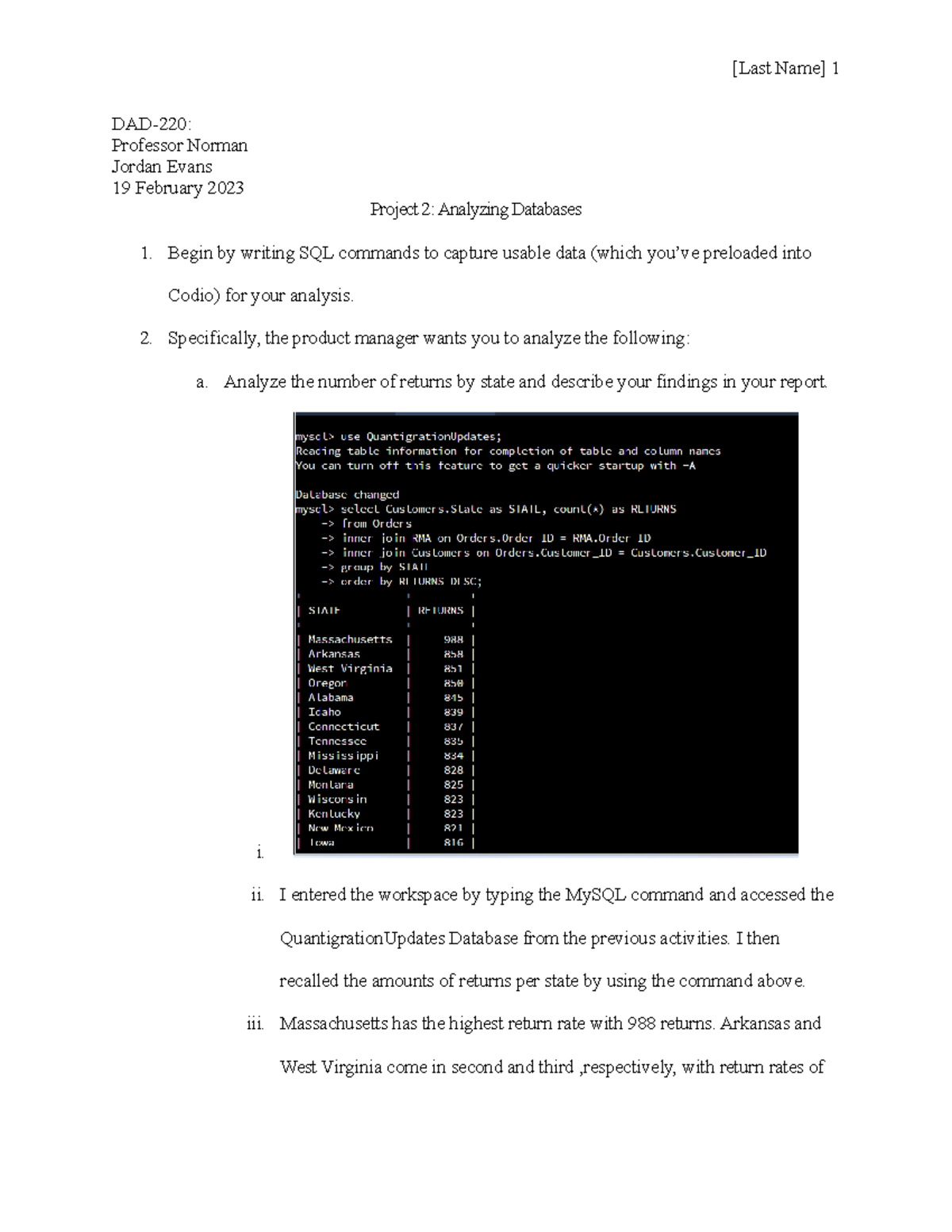 DAD-220: Module 7 Project Two - Database Analysis Report - Studocu