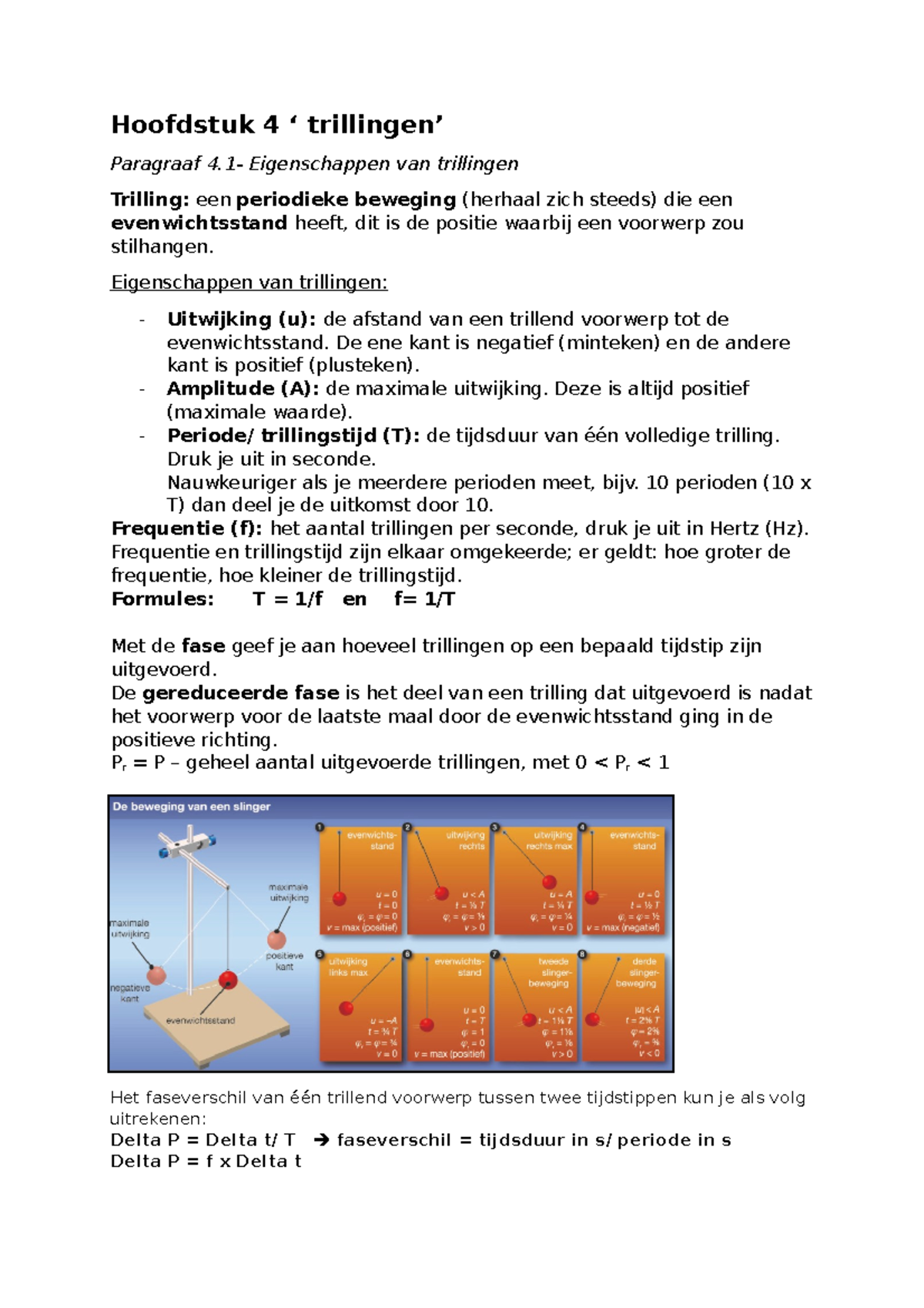 Samenvatting H4 Trillingen - Fysica 4V - Studeersnel