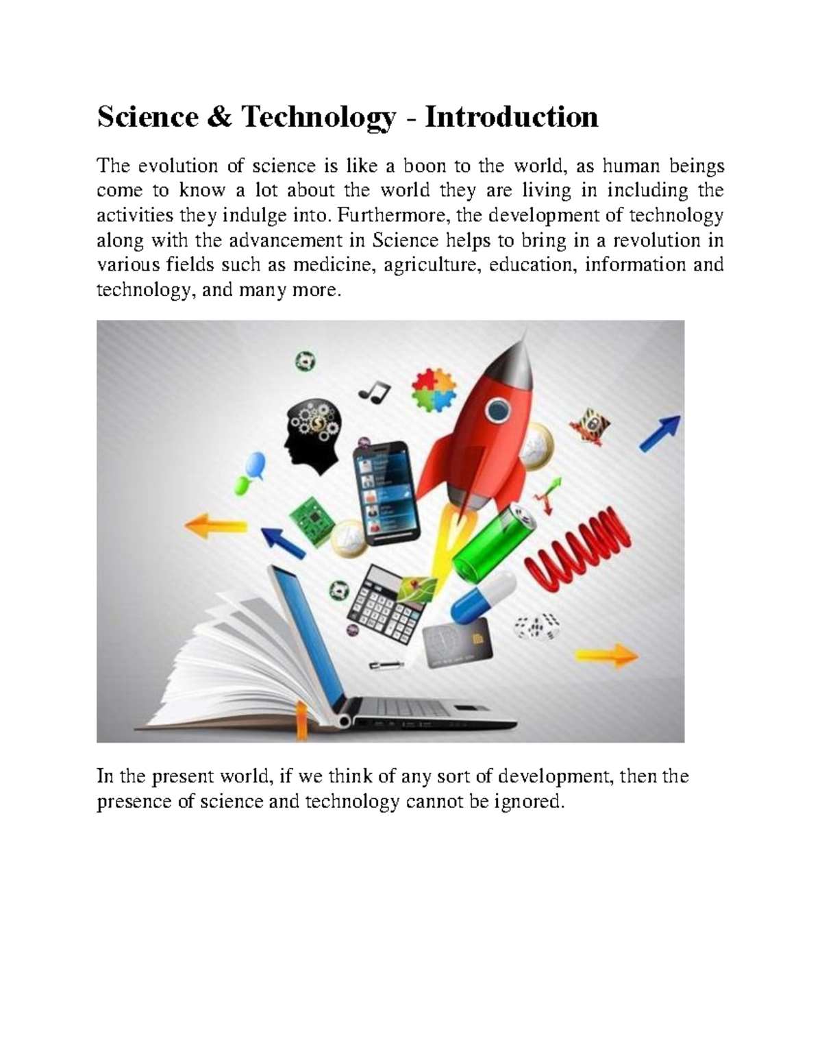 Introduction to Science and Technology: Evolution and Impact - Studocu