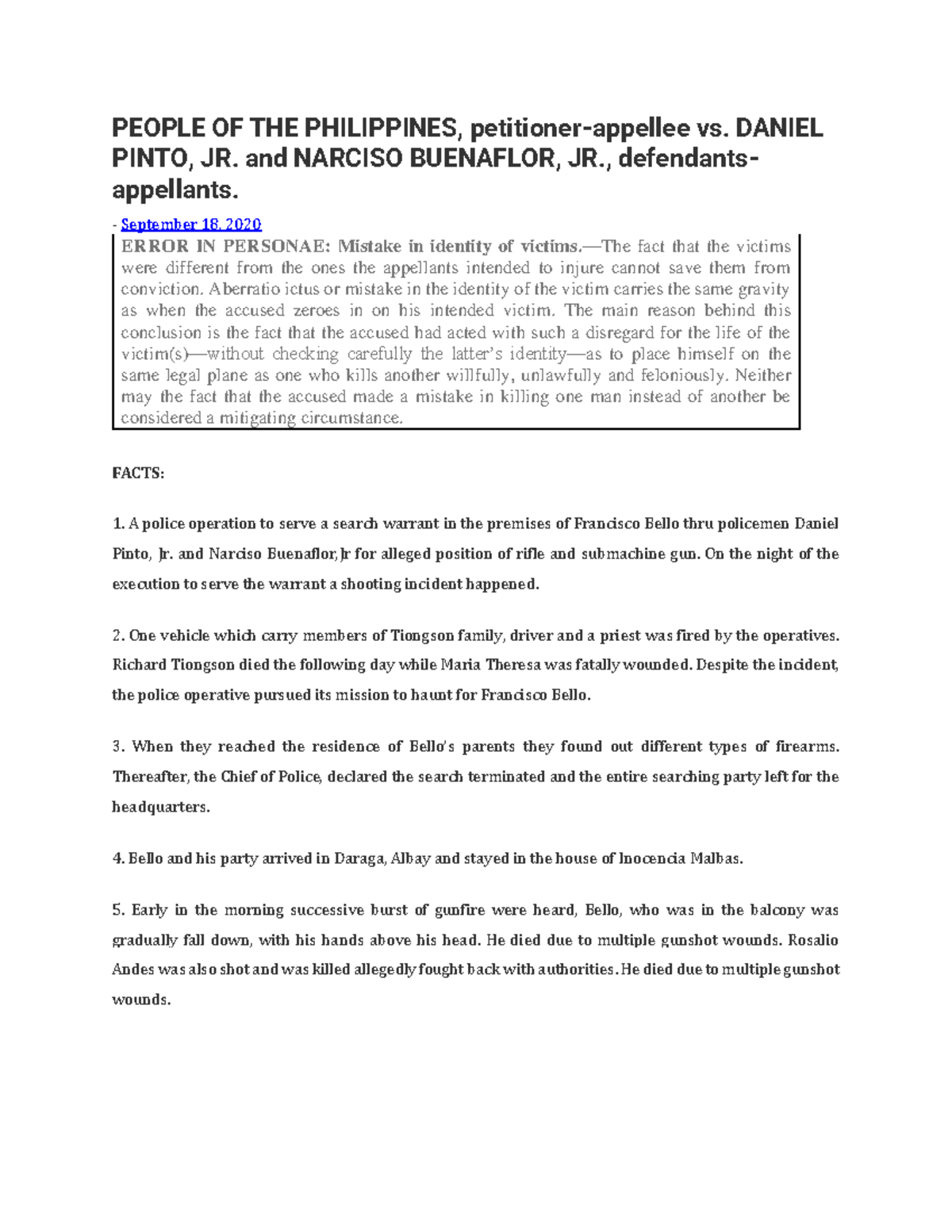 2 People vs Pinto, Jr. & Buenaflor - Case Digest Analysis - Studocu