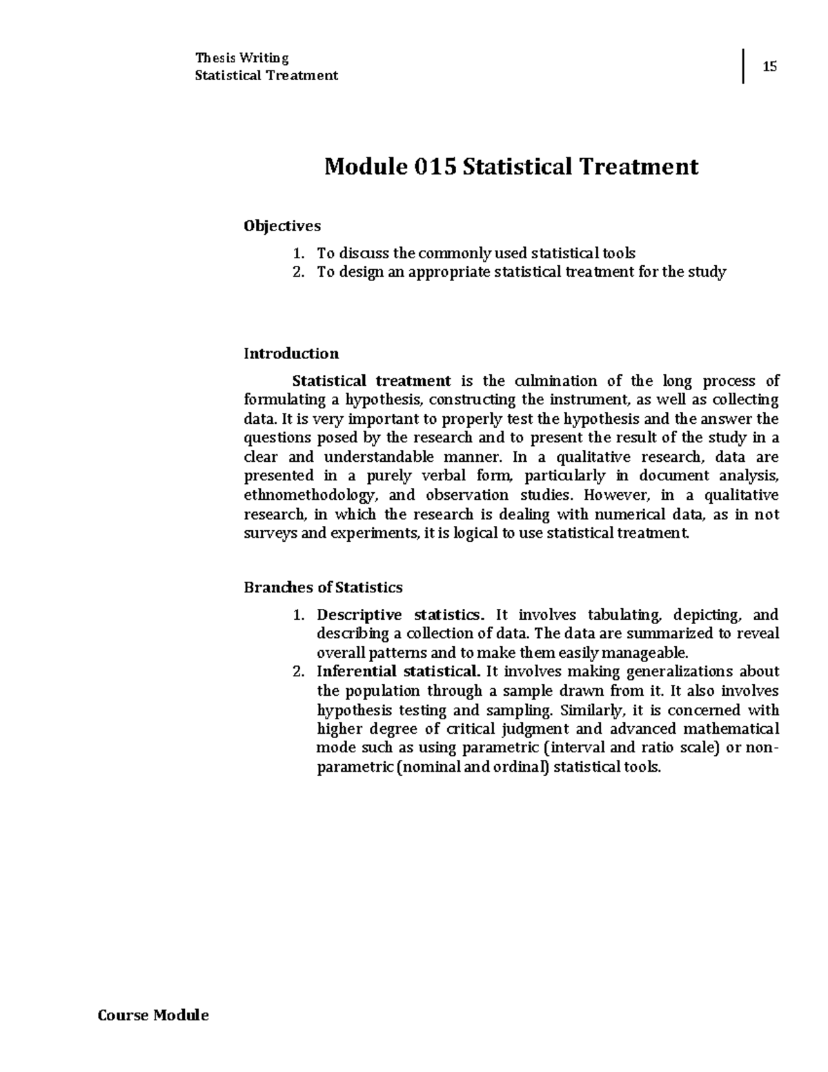 Week 12 - Lesson 15: Statistical Treatment in Thesis Writing - Studocu