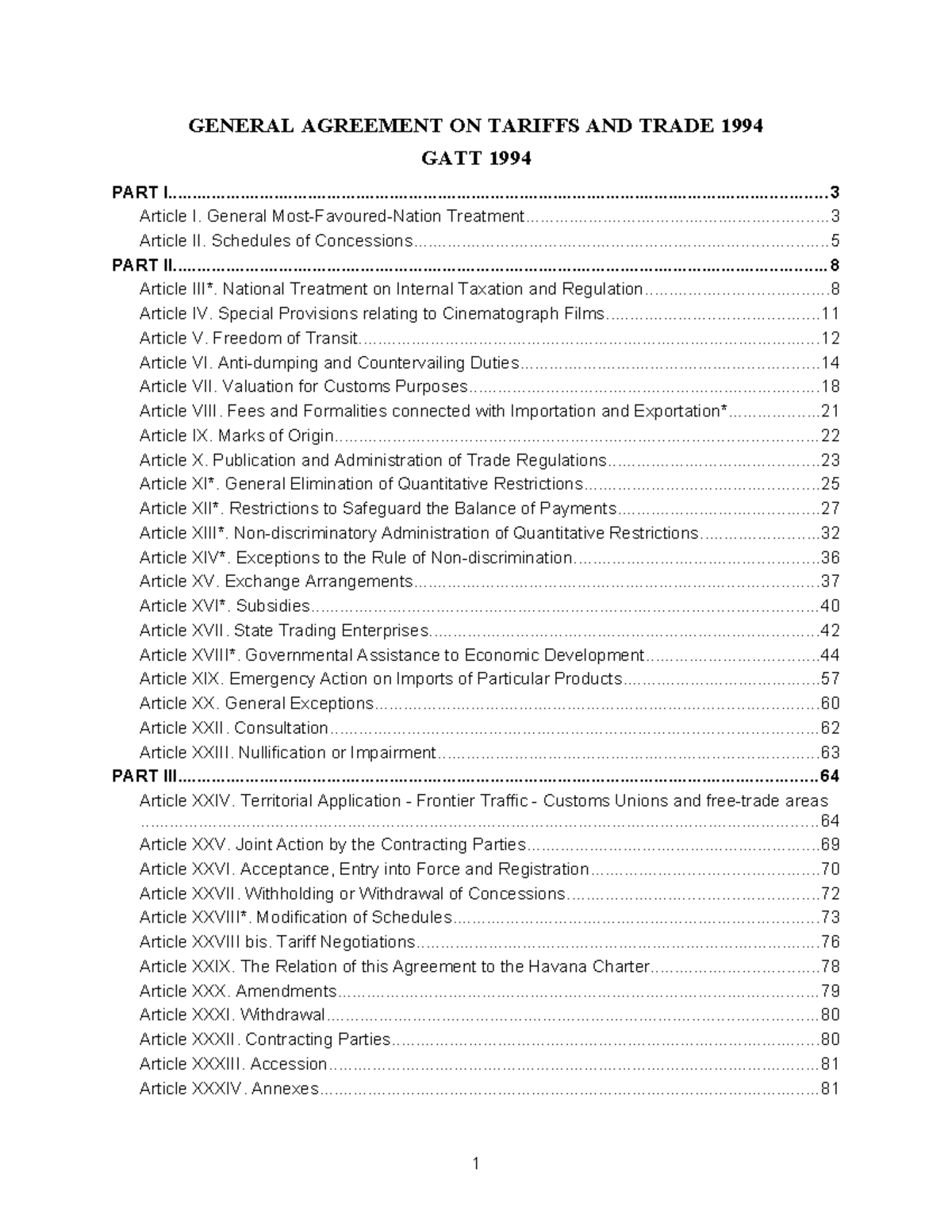 GATT 1994: Comprehensive Overview of Trade Agreements and Articles ...