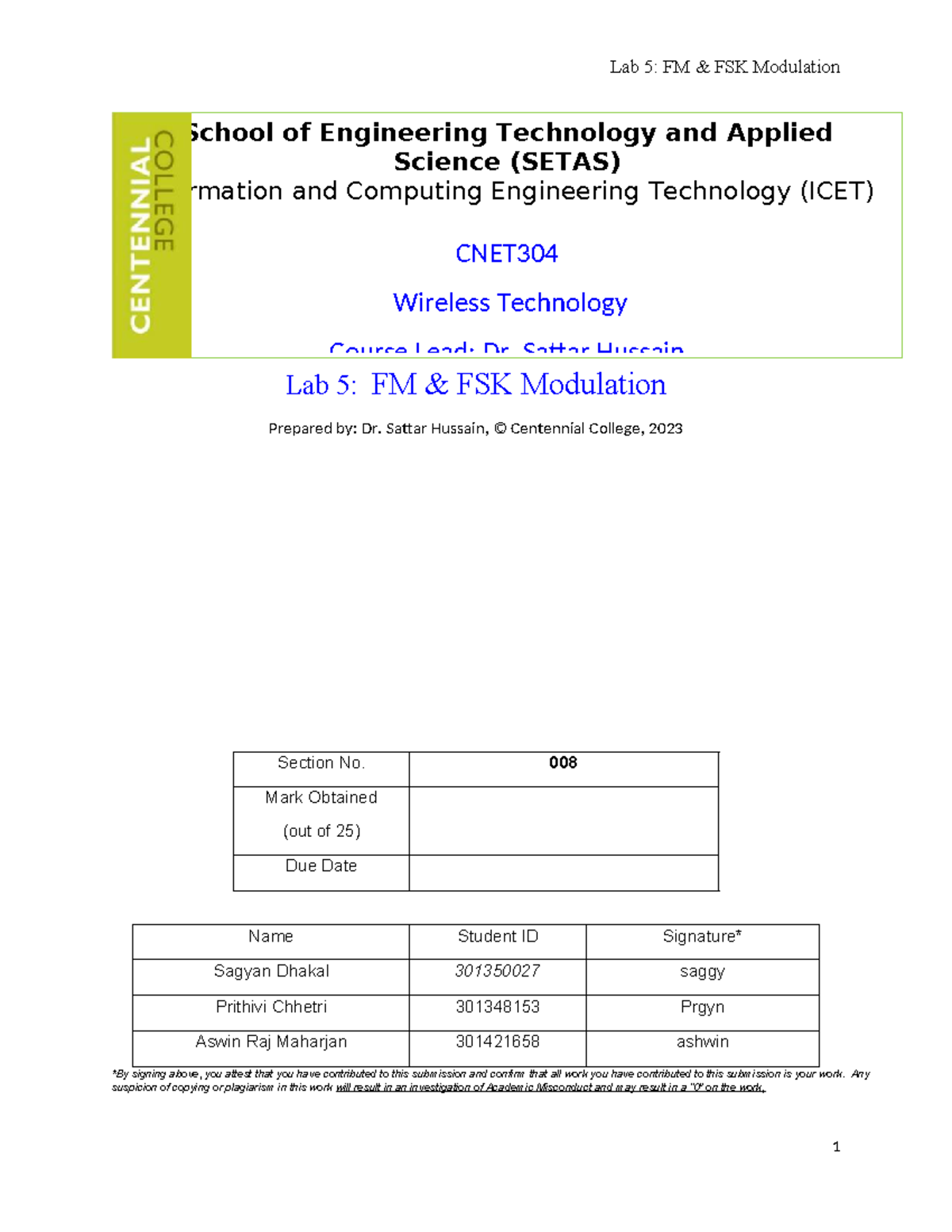 Lab 5: FM FSK Modulation - CNET304 Wireless Technology - Studocu