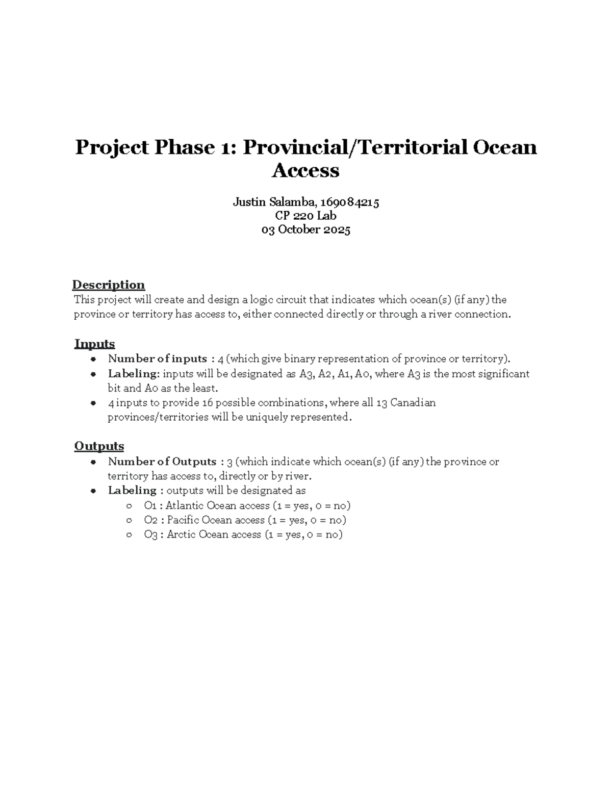Phase 1: Logic Circuit Design for Ocean Access (220) - Studocu