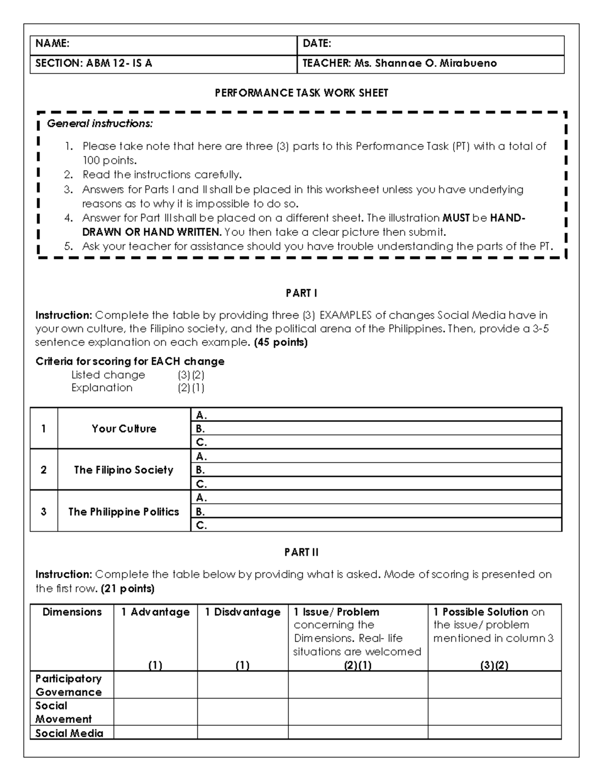 UCSP-Performance Task Worksheet - Senior High School - NAME: DATE ...