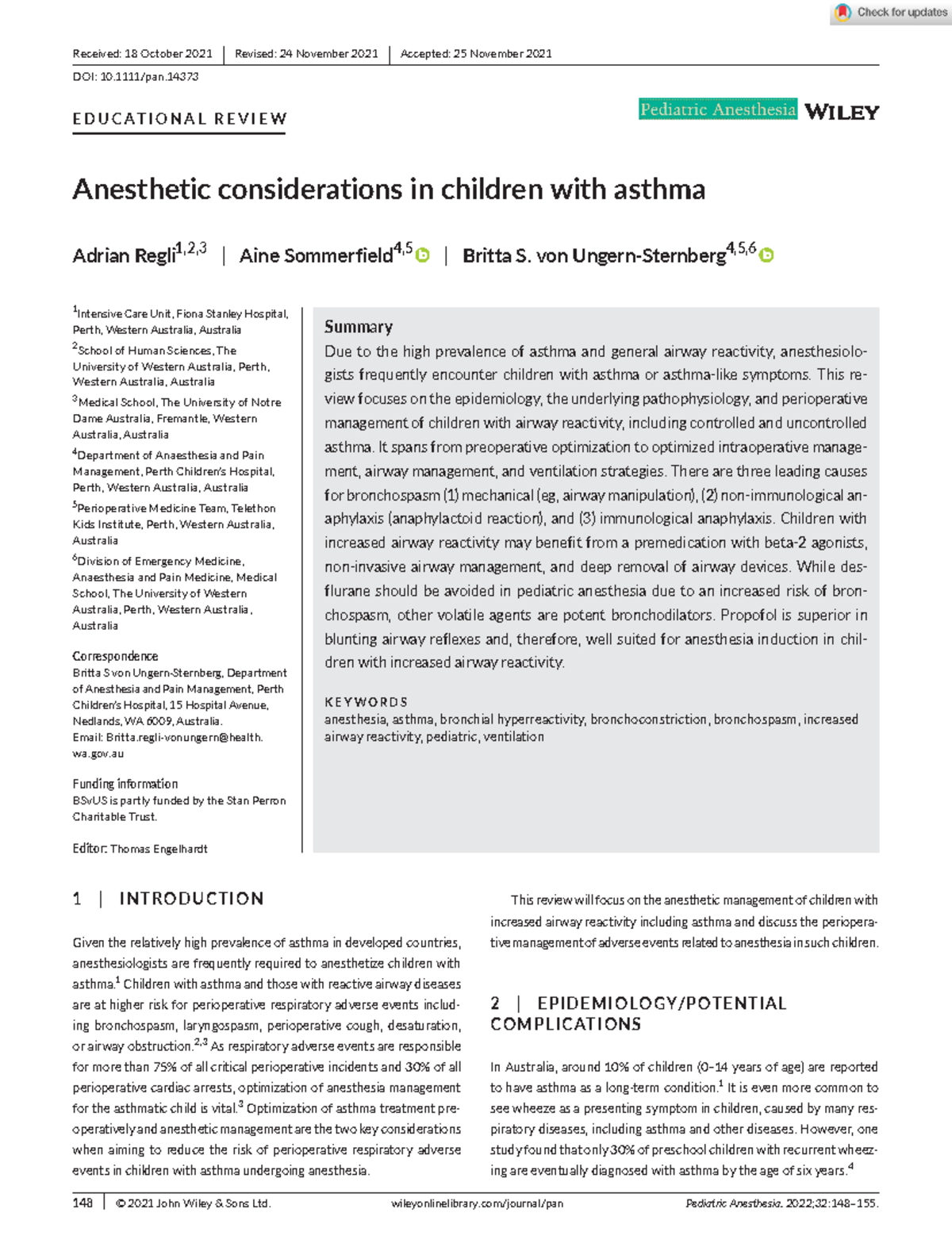Anesthetic Management in Pediatric Asthma: Key Considerations - REG ...