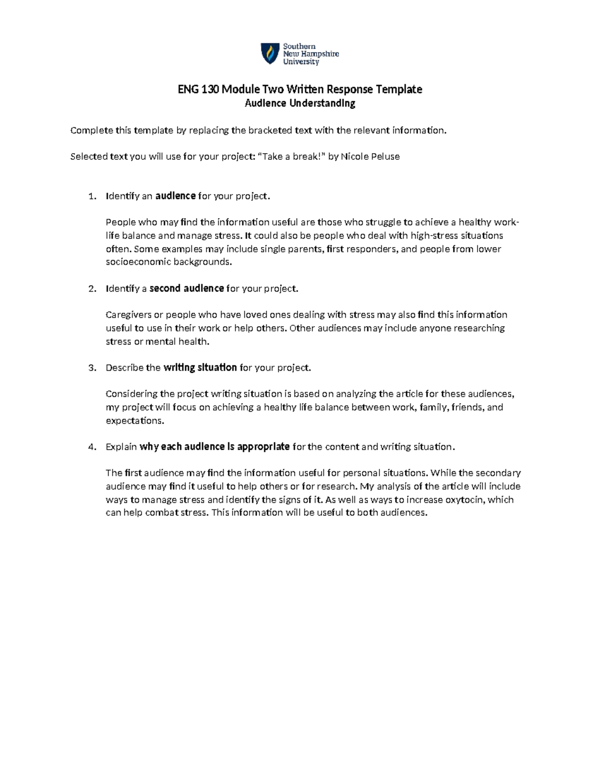 ENG 130 Module Two Audience Understanding Response Template - Studocu