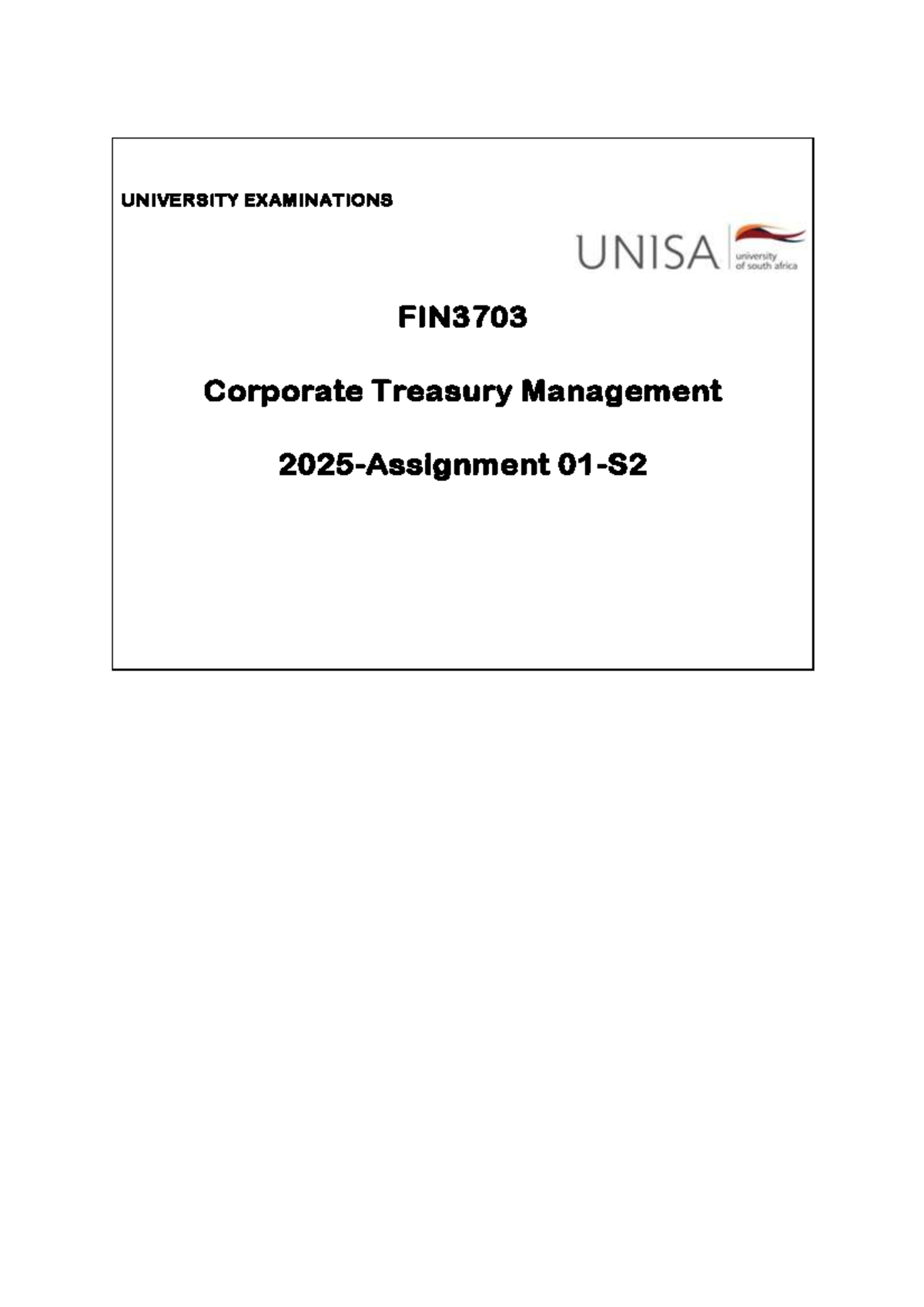 FIN3703 Corporate Treasury Management Exam Questions & Solutions - Studocu