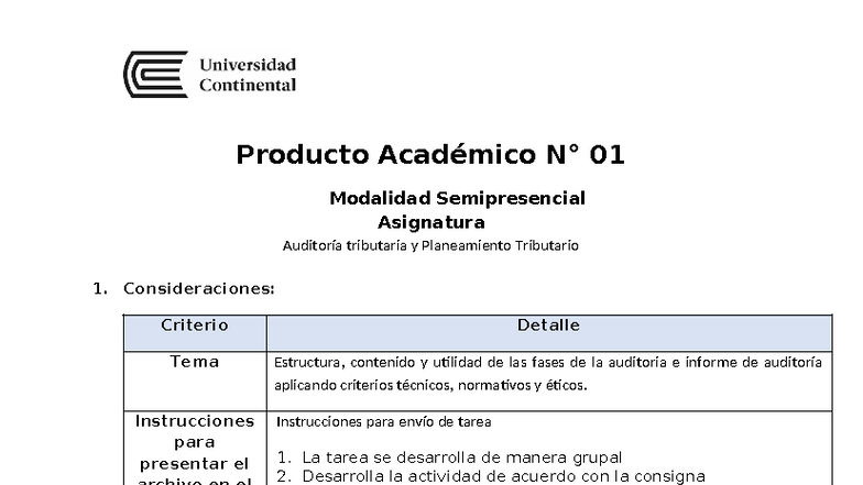 PA1: Auditoría Tributaria y Planeamiento - Producto Académico 2025 ...