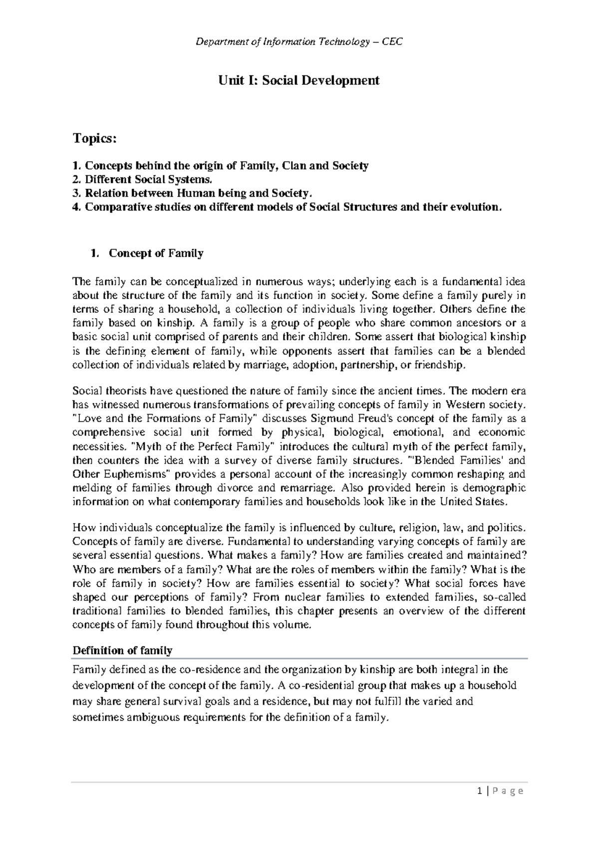 DOS UNIT 1: Exploring Social Development and Family Dynamics - Studocu