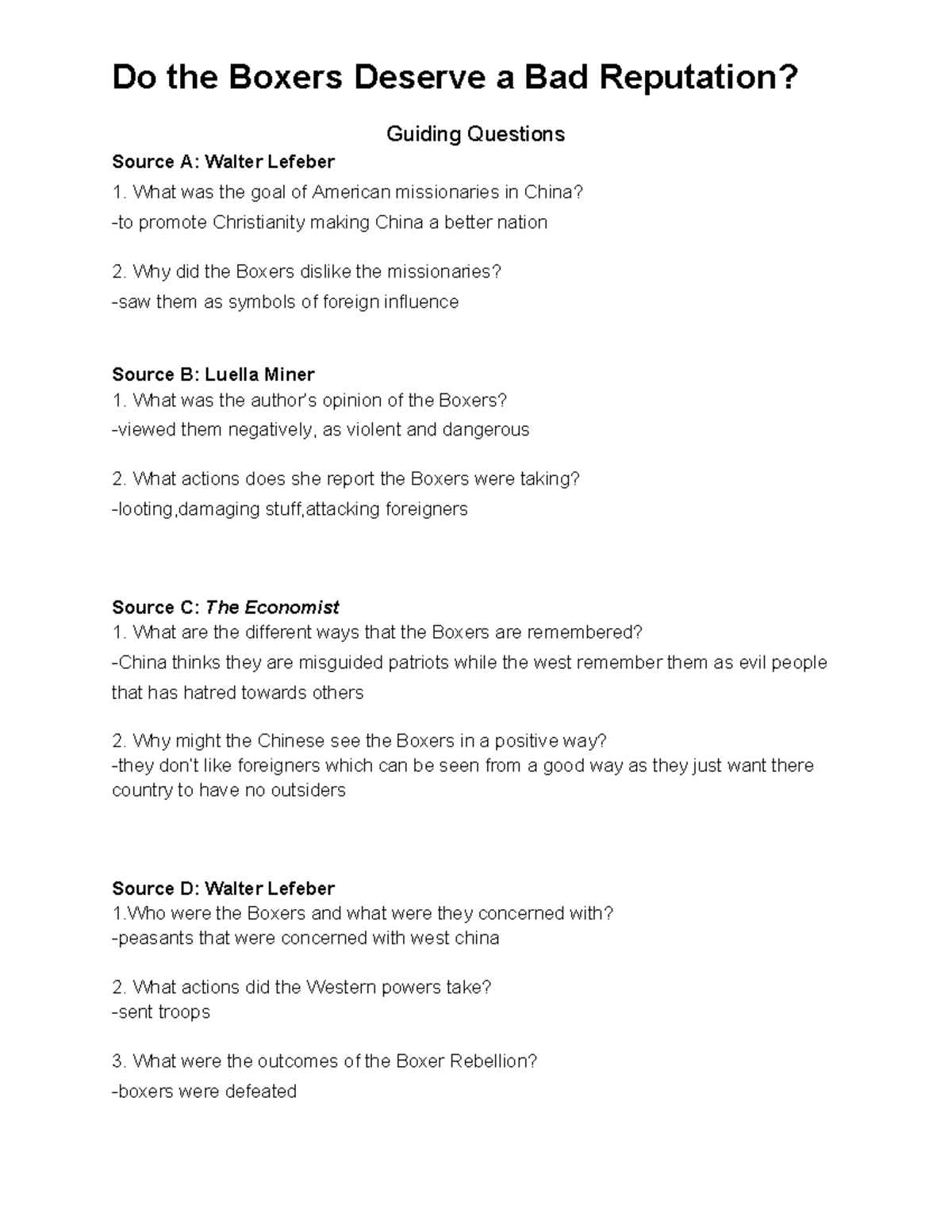 Boxer Rebellion Inquiry: Analyzing Perspectives and Reputation - Studocu