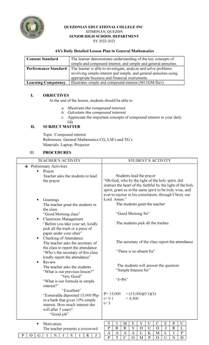 Detailed Lesson PLAN (circle) - DETAILED LESSON PLAN THE CIRCLE AND ITS ...