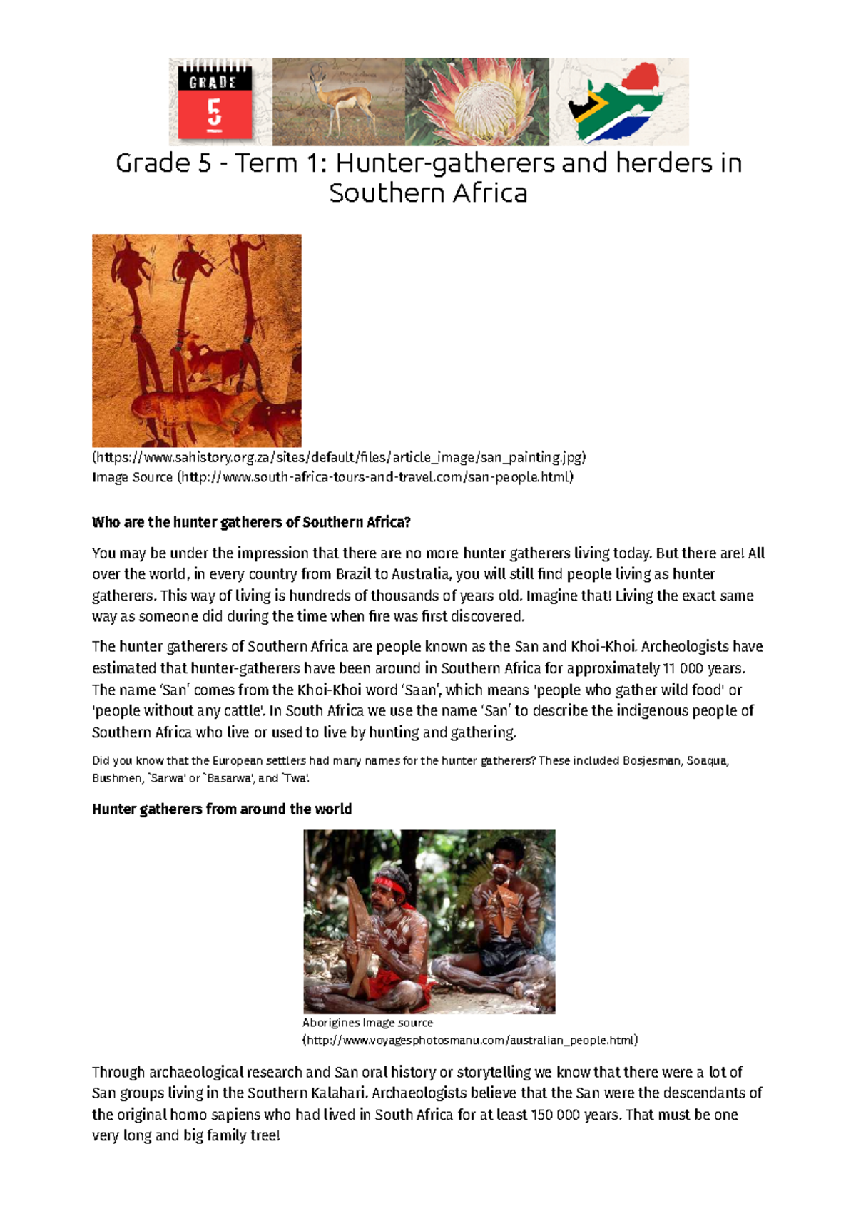 Grade 5 - Term 1: Hunter-Gatherers & Herders in Southern Africa - Studocu