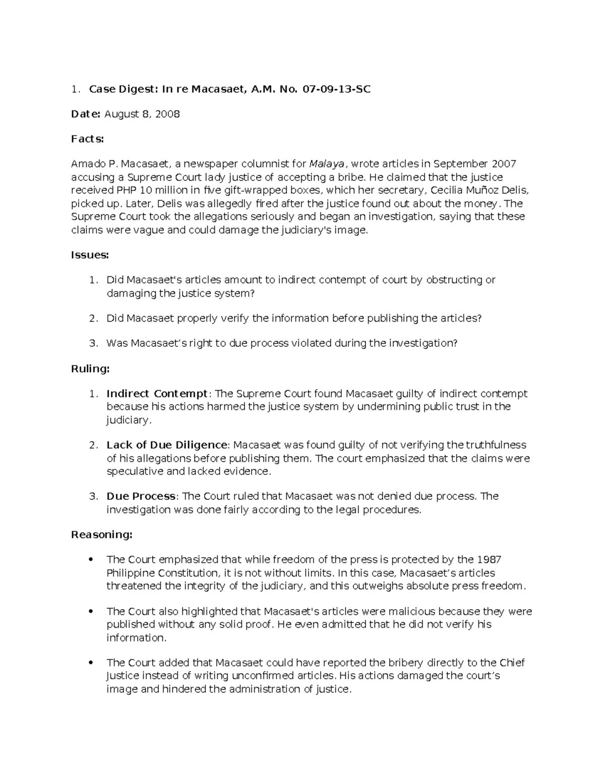 Case Digest: Key Rulings from Important Philippine Supreme Court Cases - Studocu