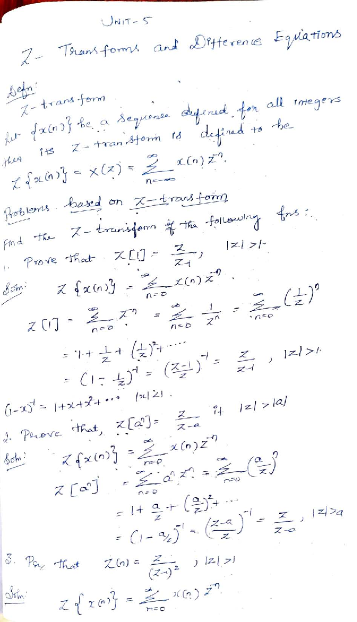 Tbvpunit 5 - Z Transforms and Difference Equations Notes - Studocu