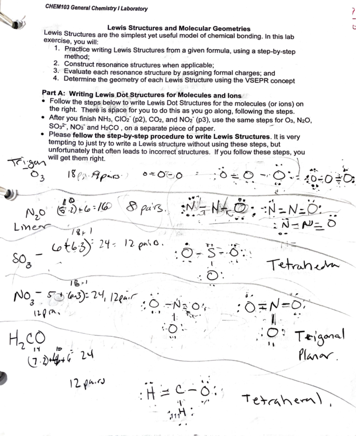 Chemlab 12 lewis structures - CHEM103 General Chemistry I Laboratory ...