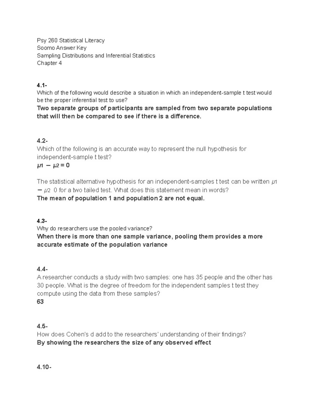 Psy 260 Stat.Lit Chp4 - Practice material for questions - Psy 260 ...