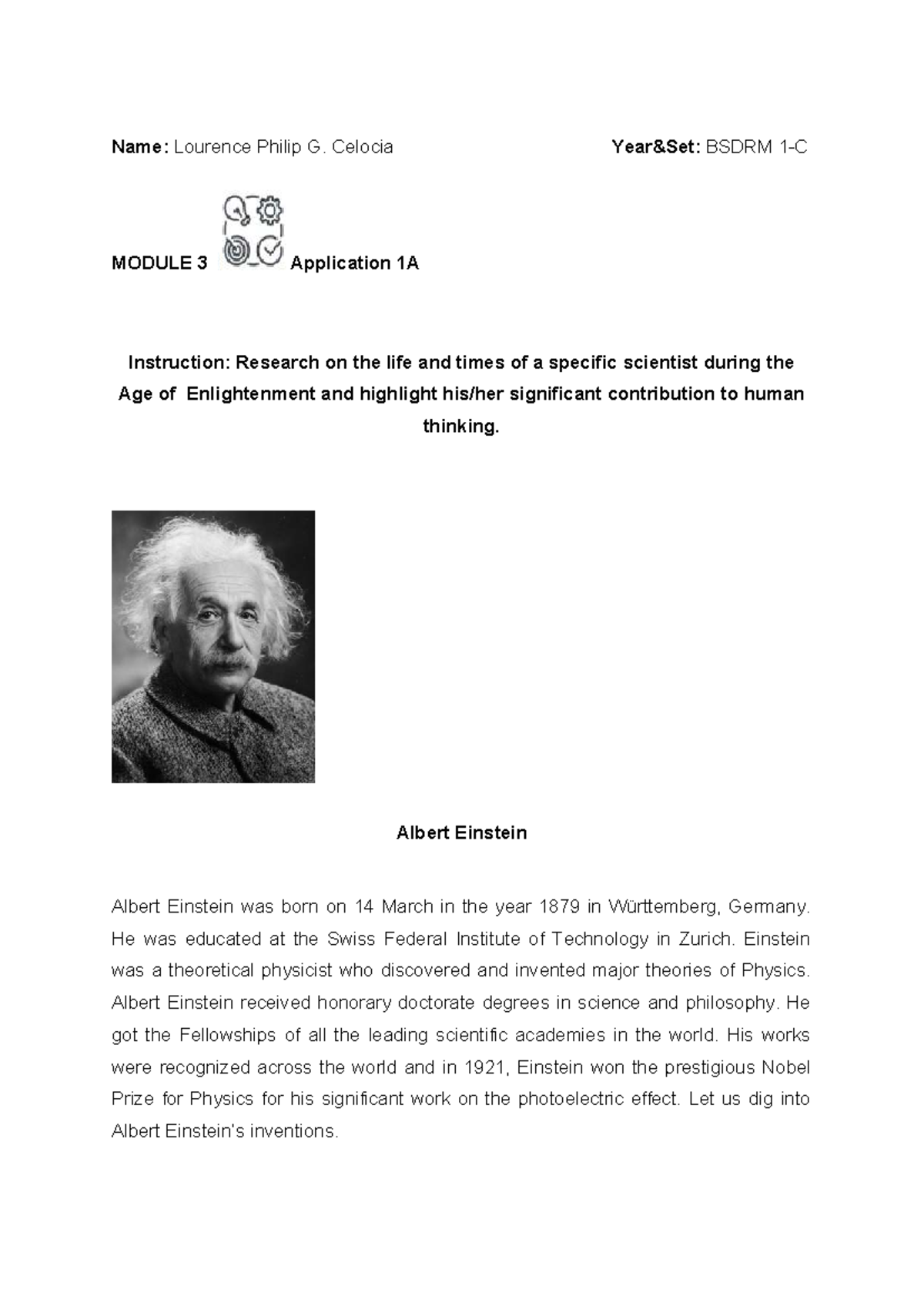 Research on Albert Einstein's Contributions to Science - BSDRM Module 3 ...