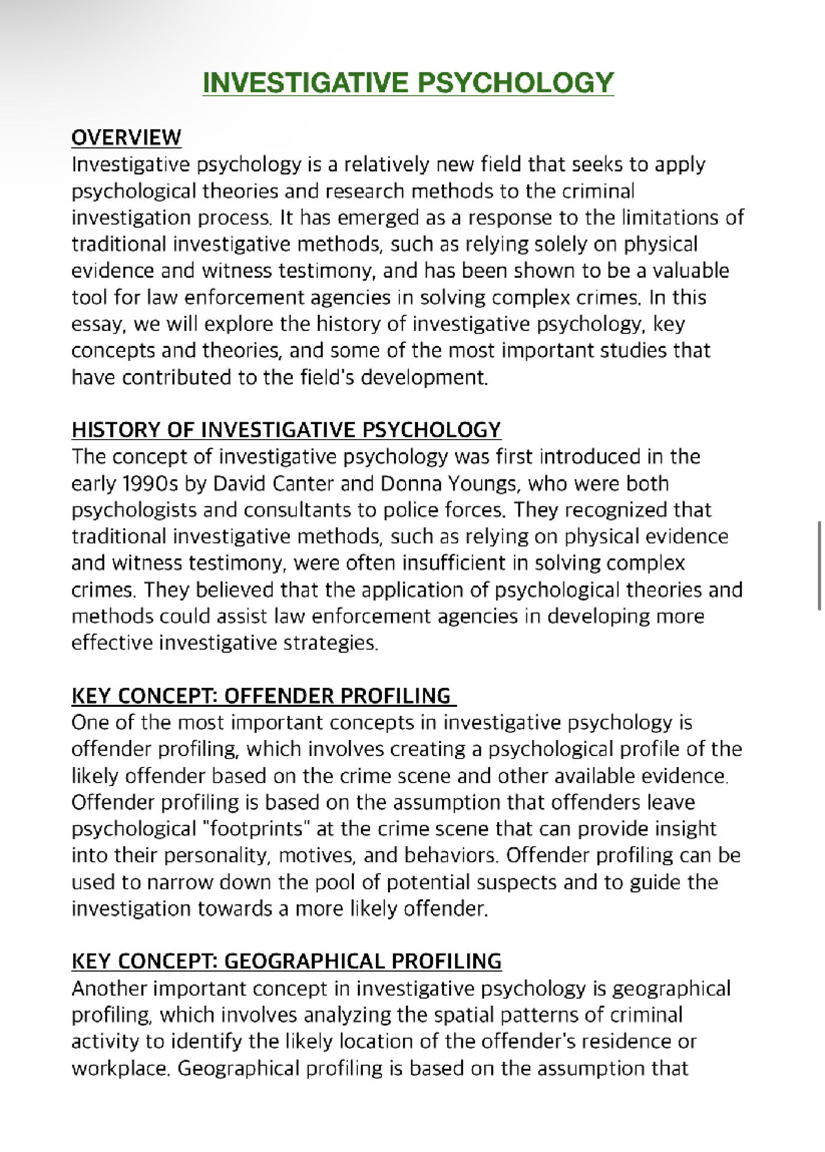 Notes - Investigative Psychology - 8675 - Studocu