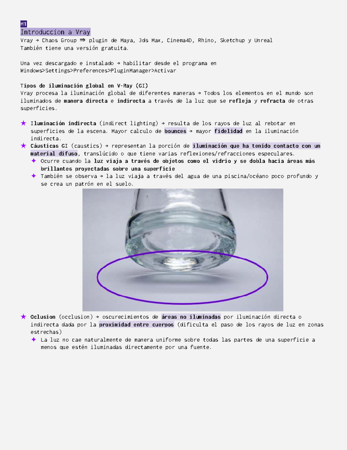 Iluminación y Cáusticas en Vray: Guía Completa M1-M2 - Studocu