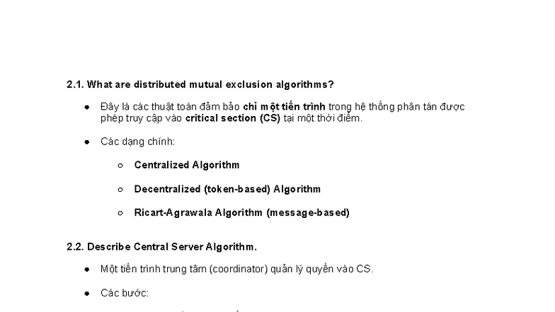 Dsy Tut06: Distributed Mutual Exclusion Algorithms Overview - Studocu