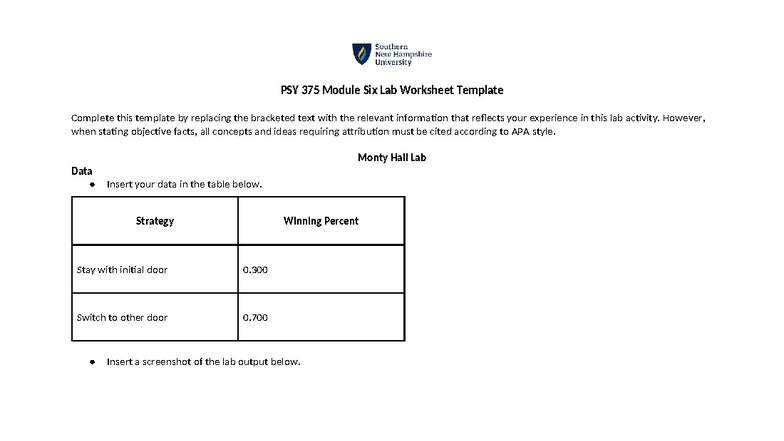 PSY 375 Module Six Lab Worksheet: Monty Hall & Wason Selection Tasks ...